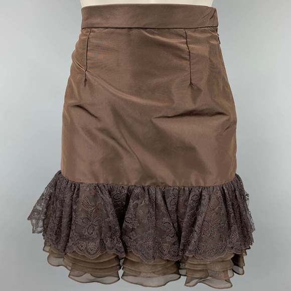 PETROU | Other | Petrou Brown Silk Lace Ruffle Skirt | Poshmark